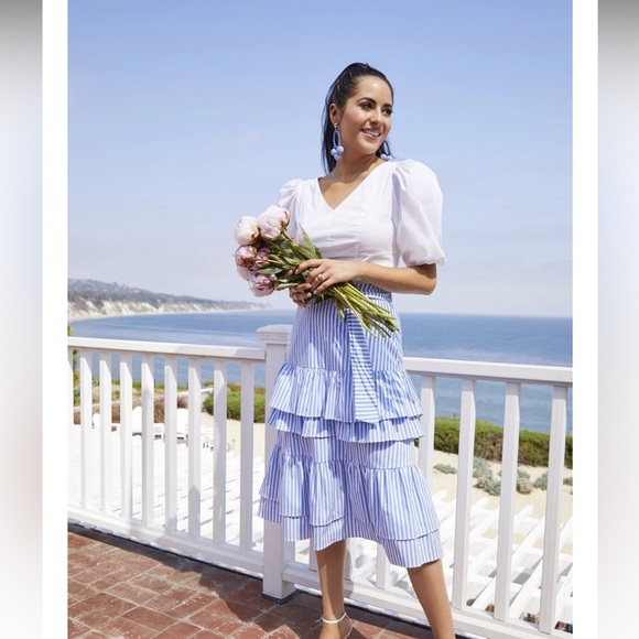 Rachel Parcell | Skirts | Rachel Parcell Blue Cornflower Stripe Tiered ...